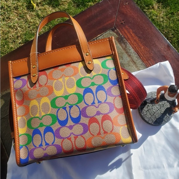 Coach | Bags | Coach Field Tote 22 In Rainbow Signature Canvas Nwt ...